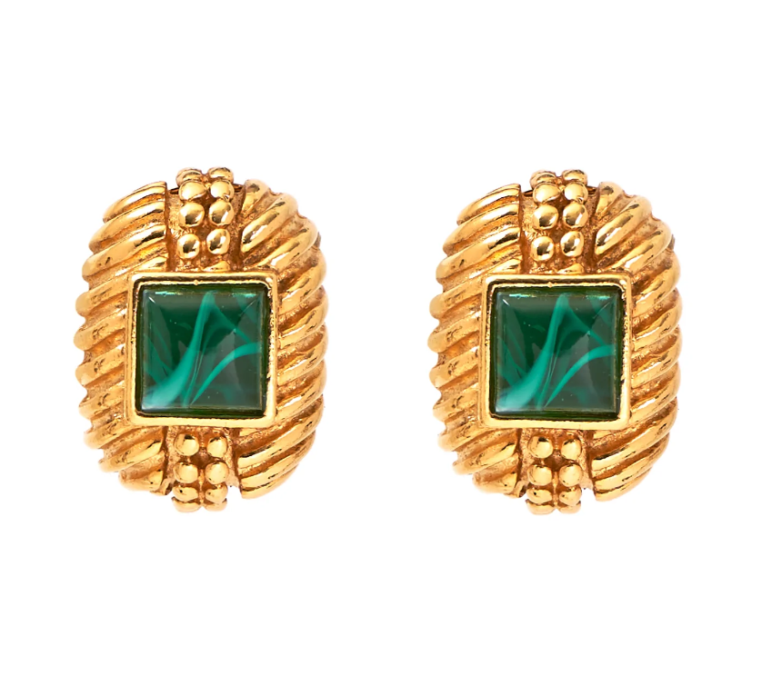 Ben-Amun Cersei Earrings 1.5" L Green | Stylish Clip-Ons in 24kt Gold ...